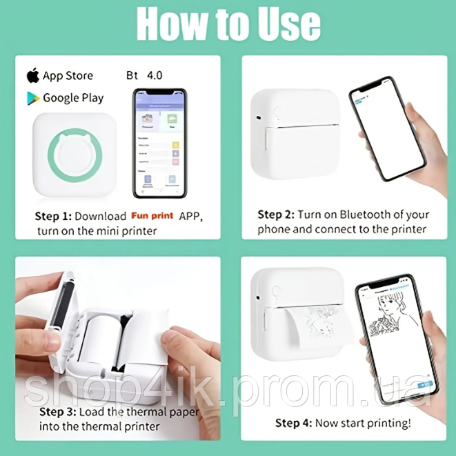 Купити Портативний принтер з акумулятором, термодрук фото, Для ...