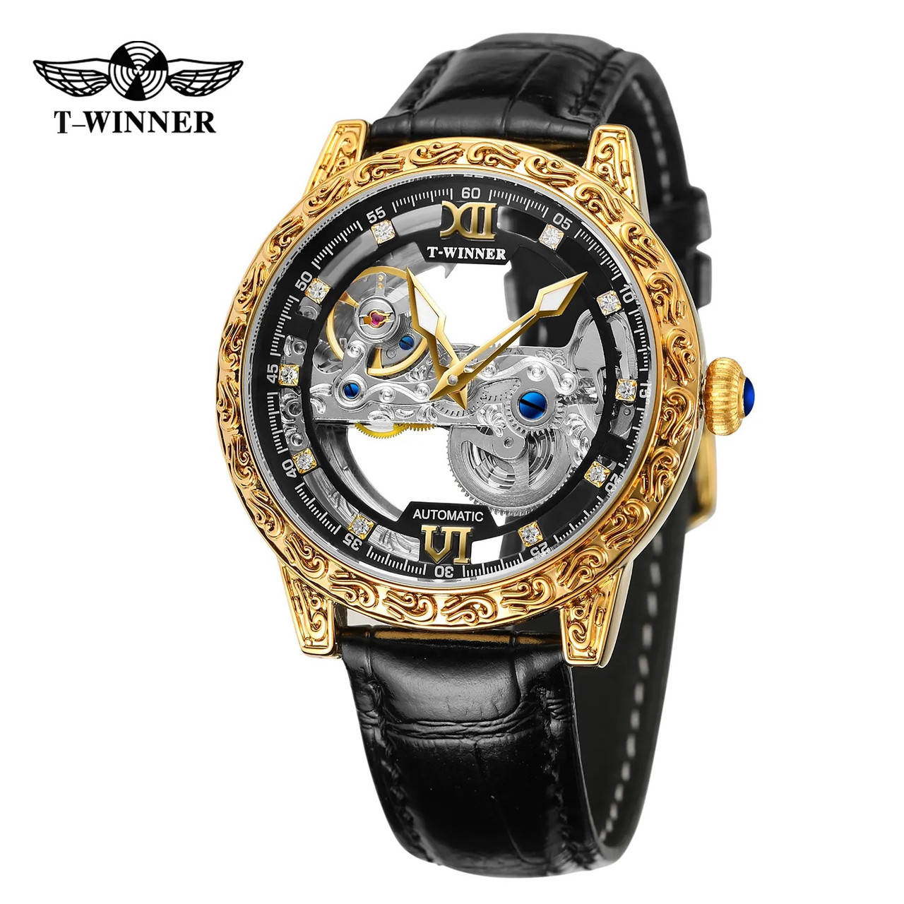 Классические Часы Мужские Наручные Черные Часы Forsining 8258 Gold ...