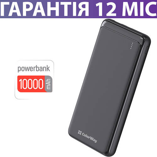 Повербанк 10000 mAh 10W ColorWay Slim Powerbank, чорний, павербанк ...