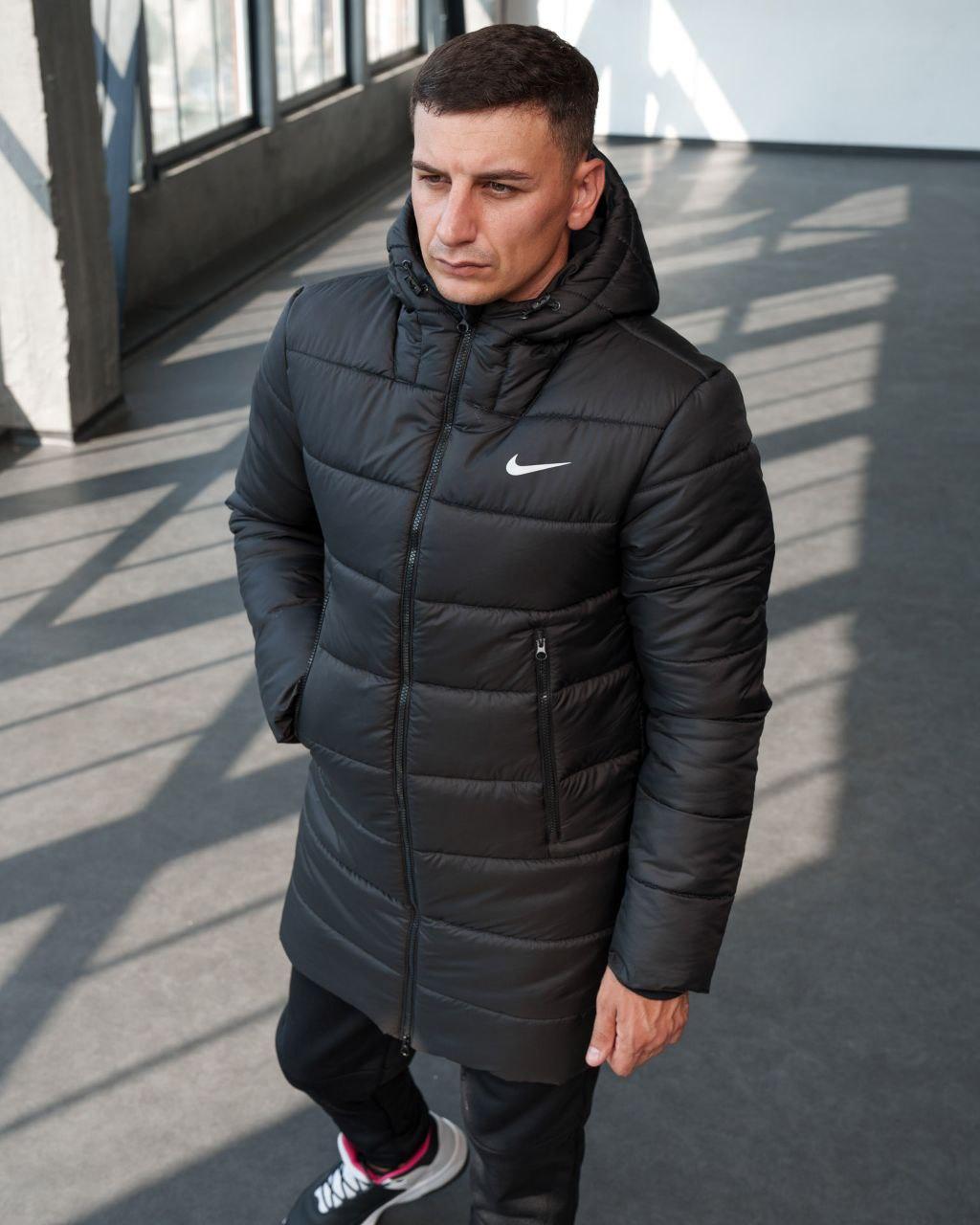 Мужская куртка Nike удлиненная Парка Найк зимняя осеняя теплая черная ...