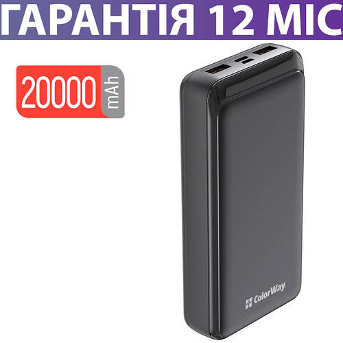 Повербанк 20000 mAh 10W ColorWay Slim Powerbank, черный, павербанк ...