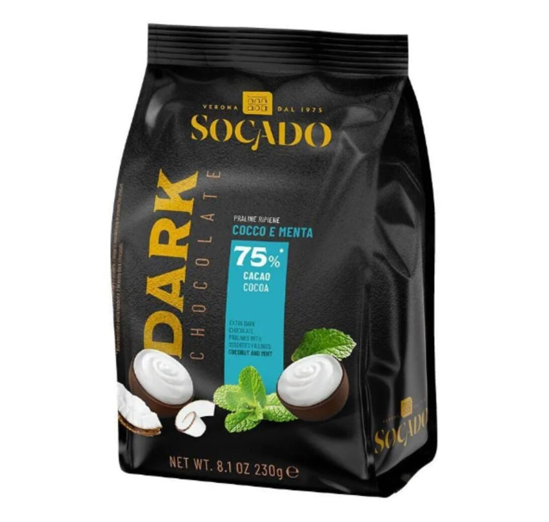 Шоколадні цукерки Socado Dark Chocolate 75% Cocco E Menta, 230 г, 12 шт ...
