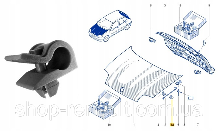 Купить Кліпса тримача капота (упору капота) Renault Оригінал 7703179077 ...