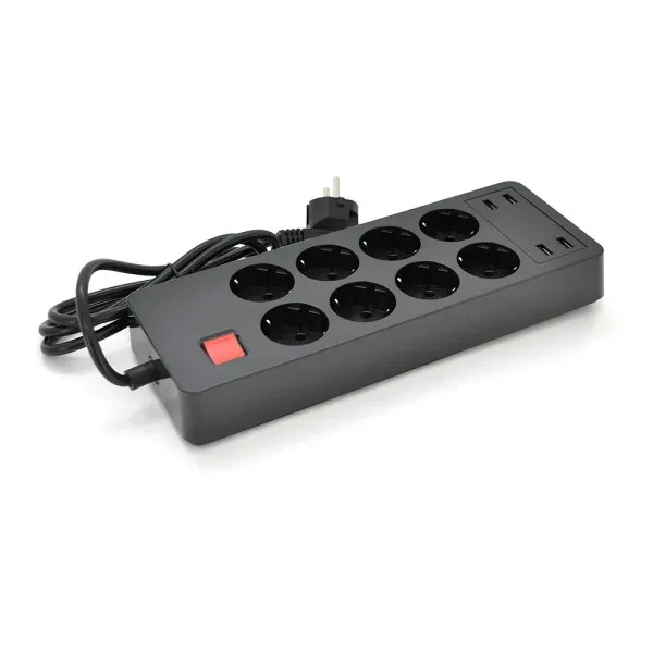 Сетевой фильтр Voltronic P-EU8U4S Black на 8 розеток + 4 USB выхода, 5V ...