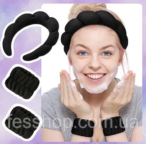 Косметичний обруч і напульсники для вмивання Black, ціна: 206 ₴, купити ...