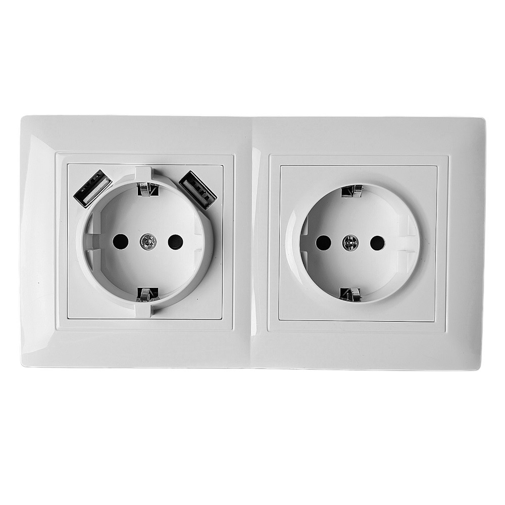 Розетка евро Coswall подвійна з двома портами Usb для зарядки біла пластик Id 1987198773 ціна