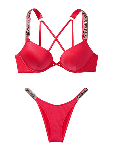 Купальник Victoria's Secret Shine Strap Bombshell ADD-2-CUPS PUSH-UP Bikini Set 75D/M кораловий ...
