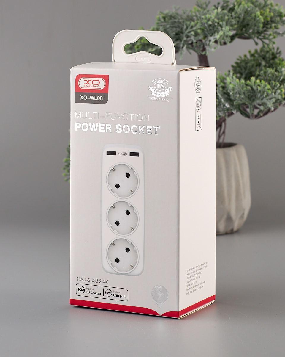 Сетевой фильтр тройник XO 2USB/ 3 OUTLET/ 2.4A (WL08) белый (ID ...