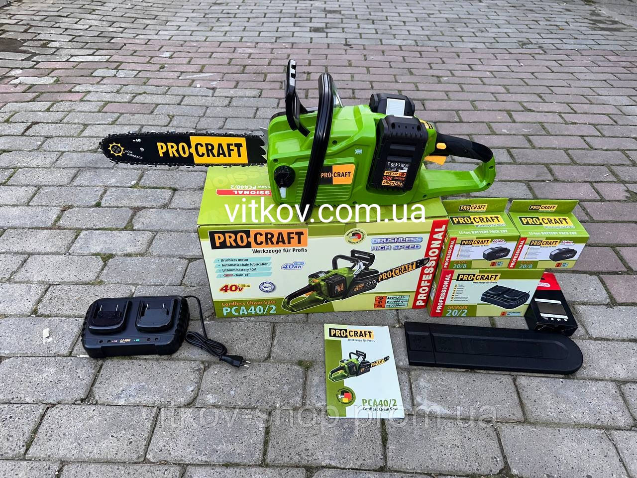 Акумуляторна ланцюгова пилка Procraft PCA 40/2 з 8А і ЗП (ID#1992842647), ціна: 10200 ₴, купити ...