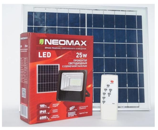 LED прожектор с солнечной панелью 25W NEOMAX уличный светодиодный 6500K ...