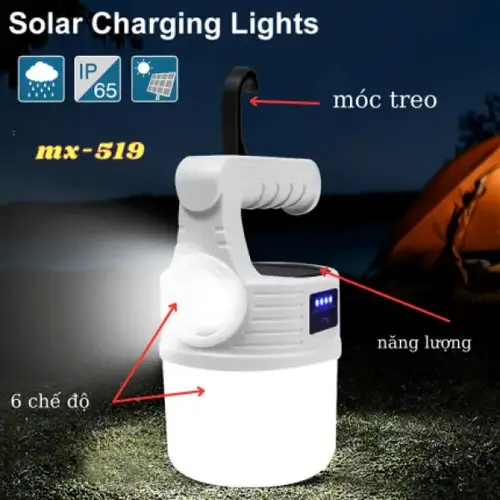 Аккумуляторный переносной светодиодный фонарь Wilderness MX-519, Кемпинговая лампа с солнечной ...