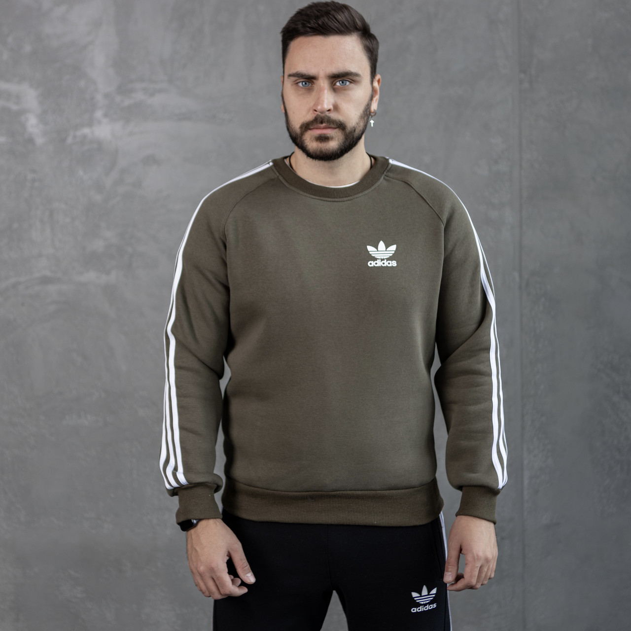 Свитшот мужской зимний Adidas на флисе черная | Толстовка мужская ...