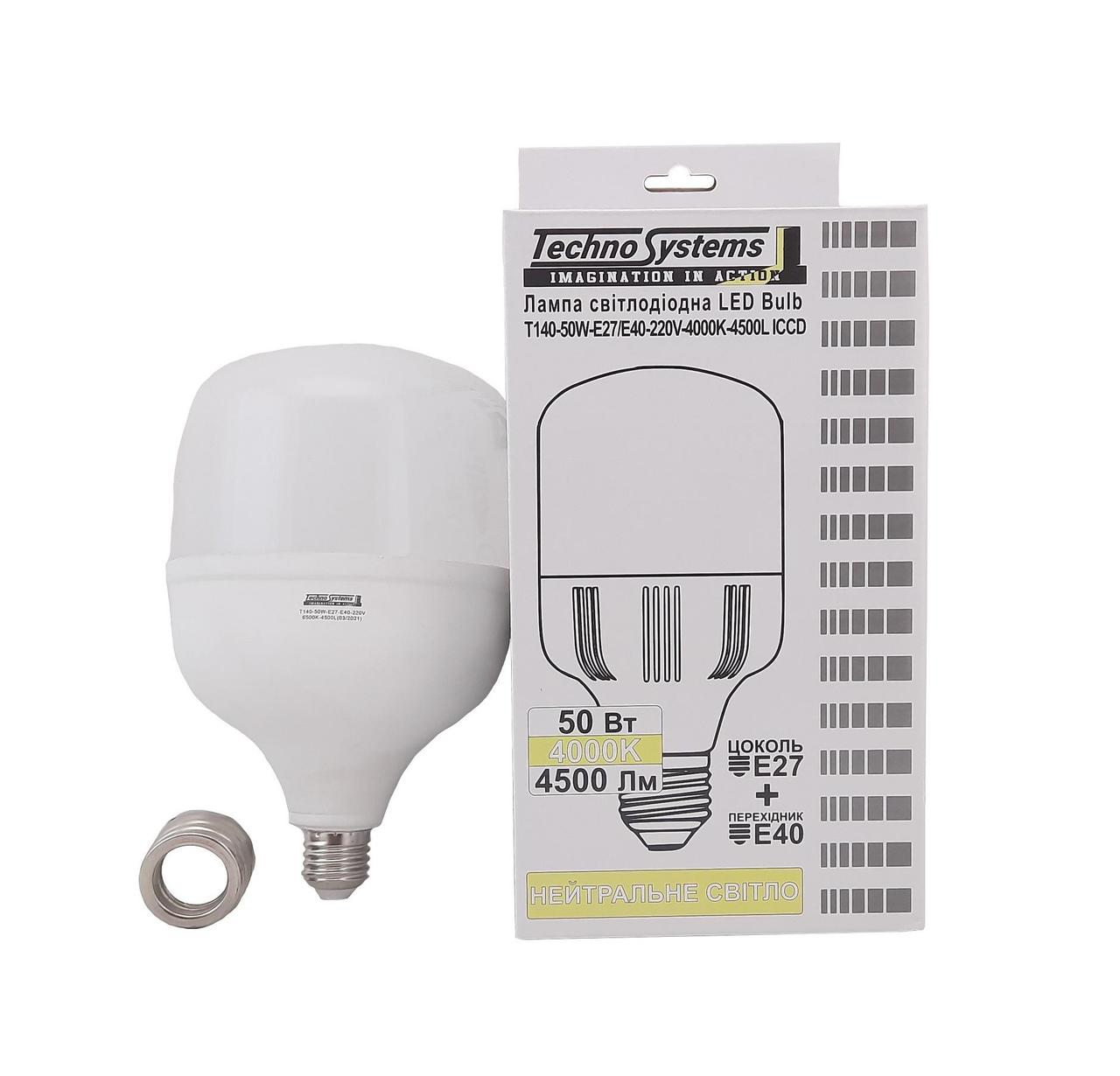 Лампа світлодіодна LED Bulb-T140-50W-E27-E40-220V-4000K-4500L ICCD TNSy ...
