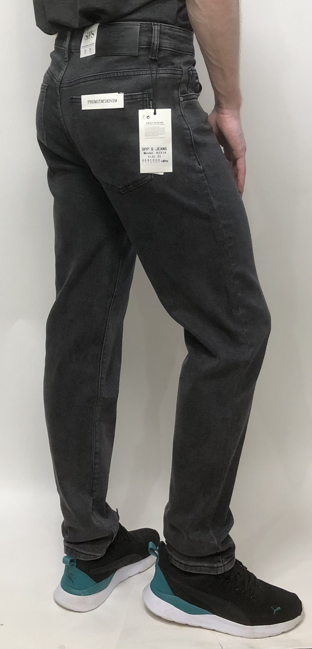 Джинсы - мом мужские, теплые на байке, SPPS DENIM, молодежные, темно ...