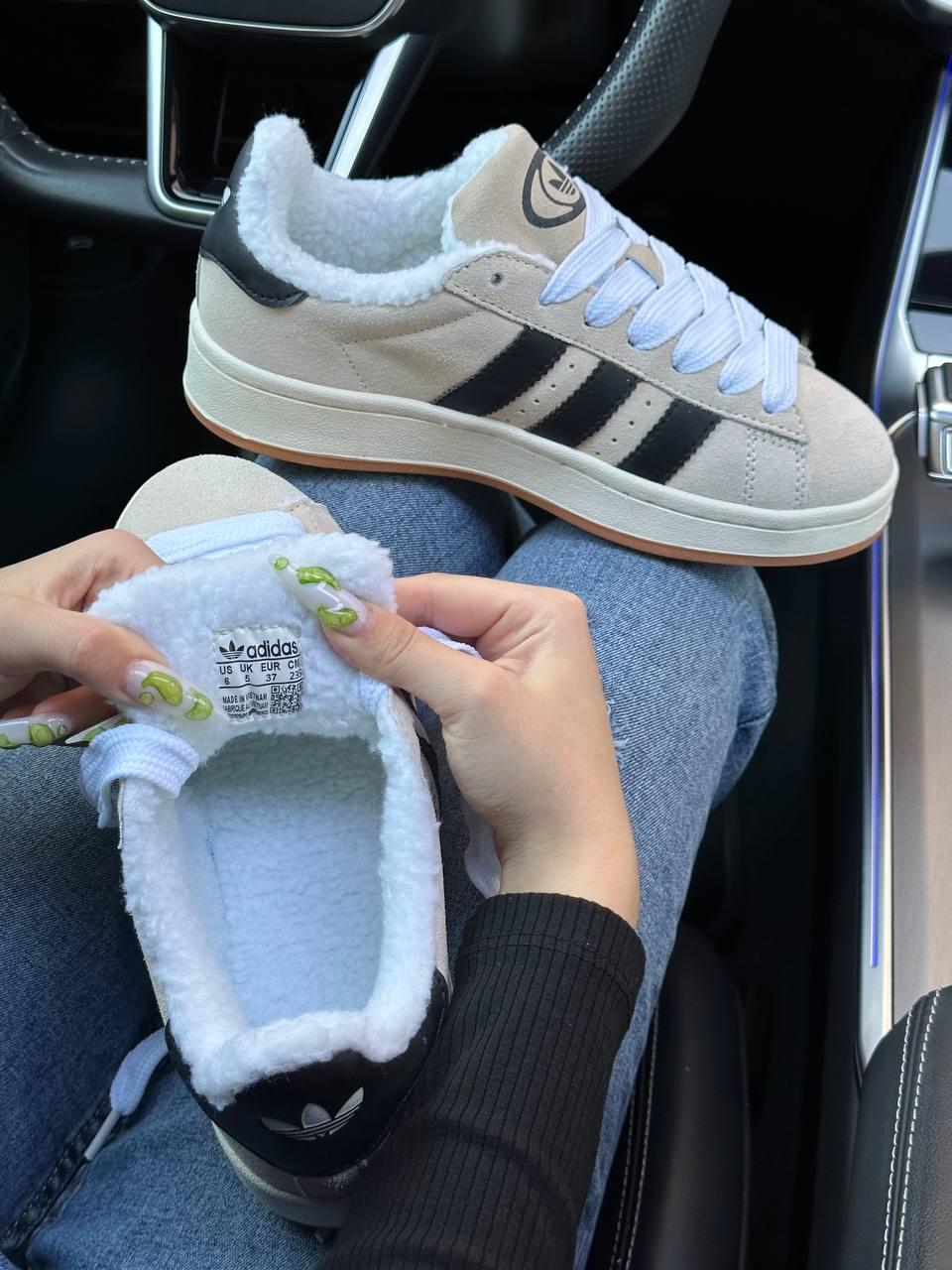 Женские зимние кроссовки Adidas Campus с мехом теплые замшевые ...