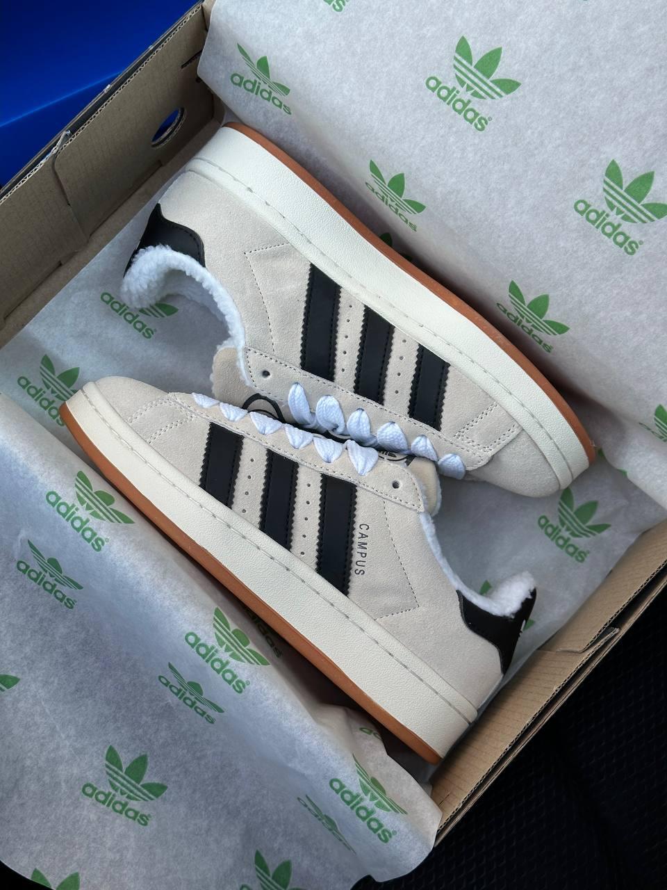 Женские зимние кроссовки Adidas Campus с мехом теплые замшевые ...