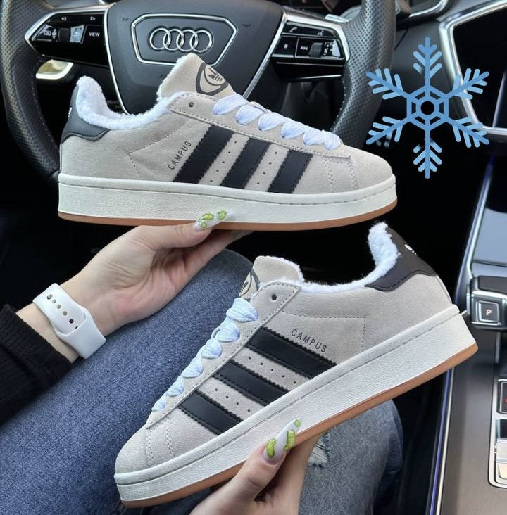 Женские зимние кроссовки Adidas Campus с мехом теплые замшевые ...