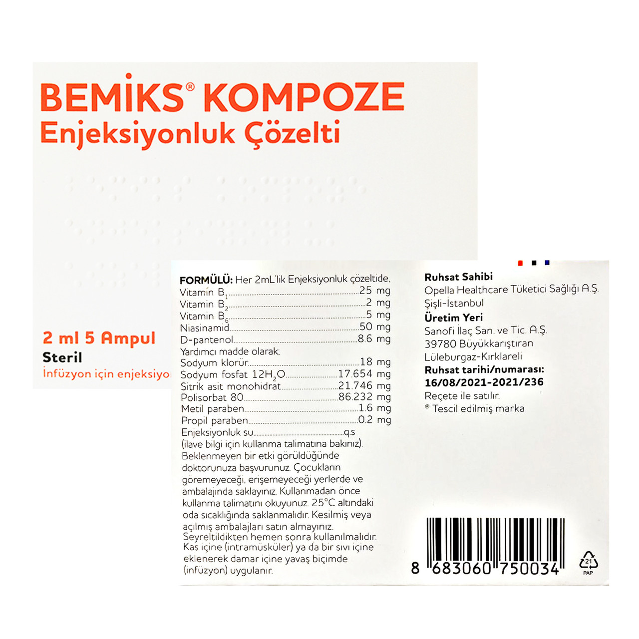 Инъекции БЕМИКС КОМПОЗЕ ( Б комплекс) / BEMIKS KOMPOZE 2 мл, 5 ампул ...