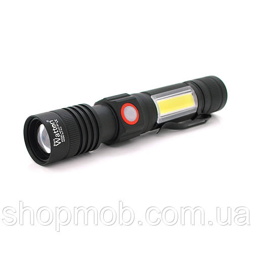 SM Фонарь ручной Watton WT-601, P50 + 16 SMD COB, 2+2 режима, ZOOM, 18650/2400mah, Black, IP40 ...