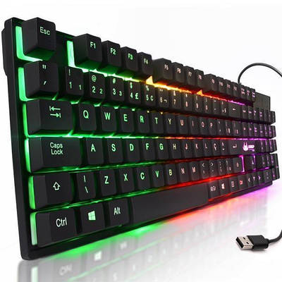 Ігрова клавіатура, комп'ютерна дротова з RGB-підсвіткою Keyboard KR ...