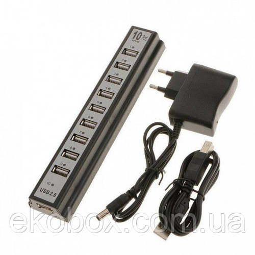 Розгалужувач USB HUB на 10 портів з активною зарядкою 220V ...