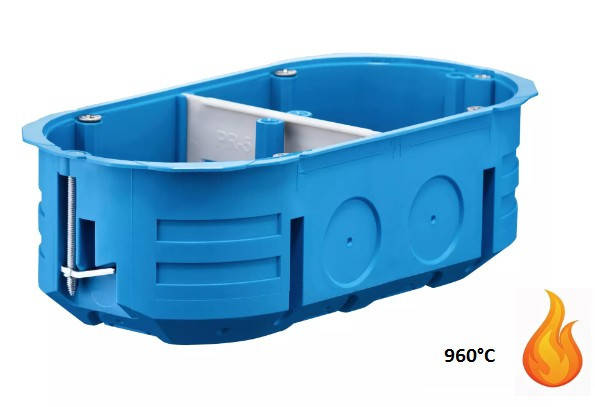 Коробка установочна Simet P2x60K Multibox 2-містна для гіпсокартона 960°С самозатух, Синій (ID ...