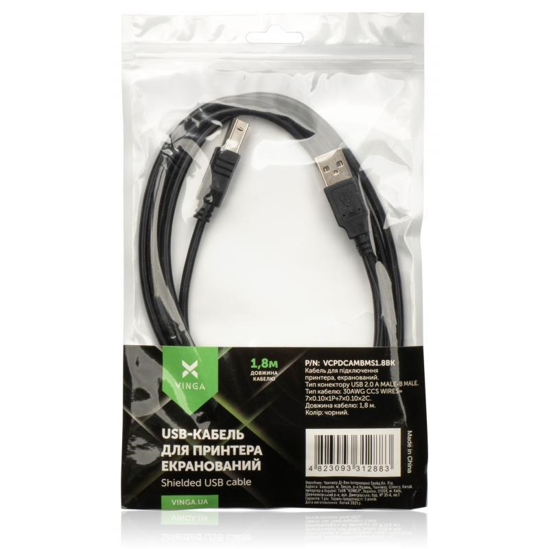 Кабель для принтера 1.8 метра USB 2.0 AM/BM Vinga, экранированный, юсб ...