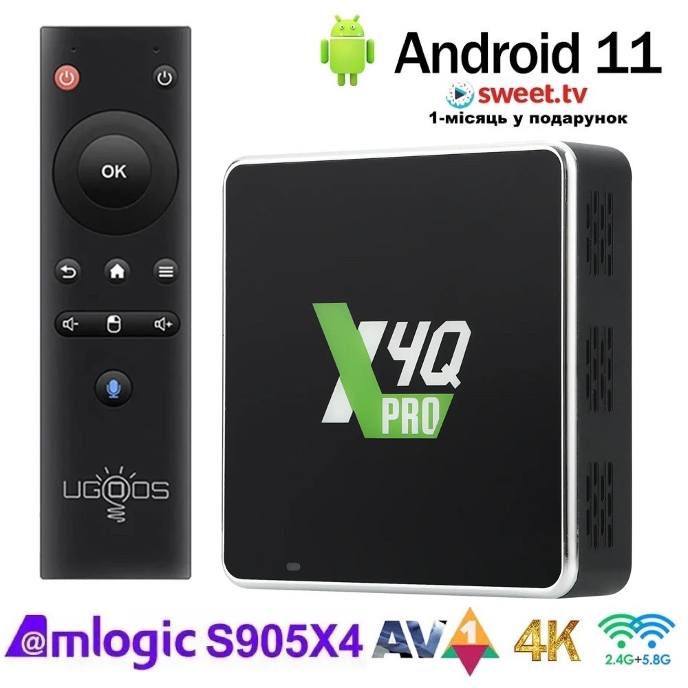TV-Приставка Ugoos X4Q Pro 4/32GB S905X4 Android 11 (Smart TV BOX, Андроїд тв бокс): продаж ...