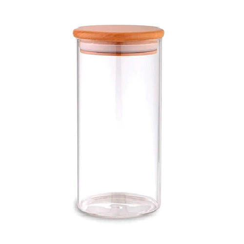 Контейнер для сыпучих термостойкое стекло с бамбуковой крышкой 1000 мл KRAUZER 60-1000 (ID ...