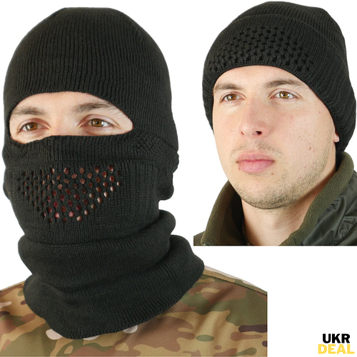 Шапка маска балаклава зимова чорна тактична тепла чоловіча, Підшоломник ...