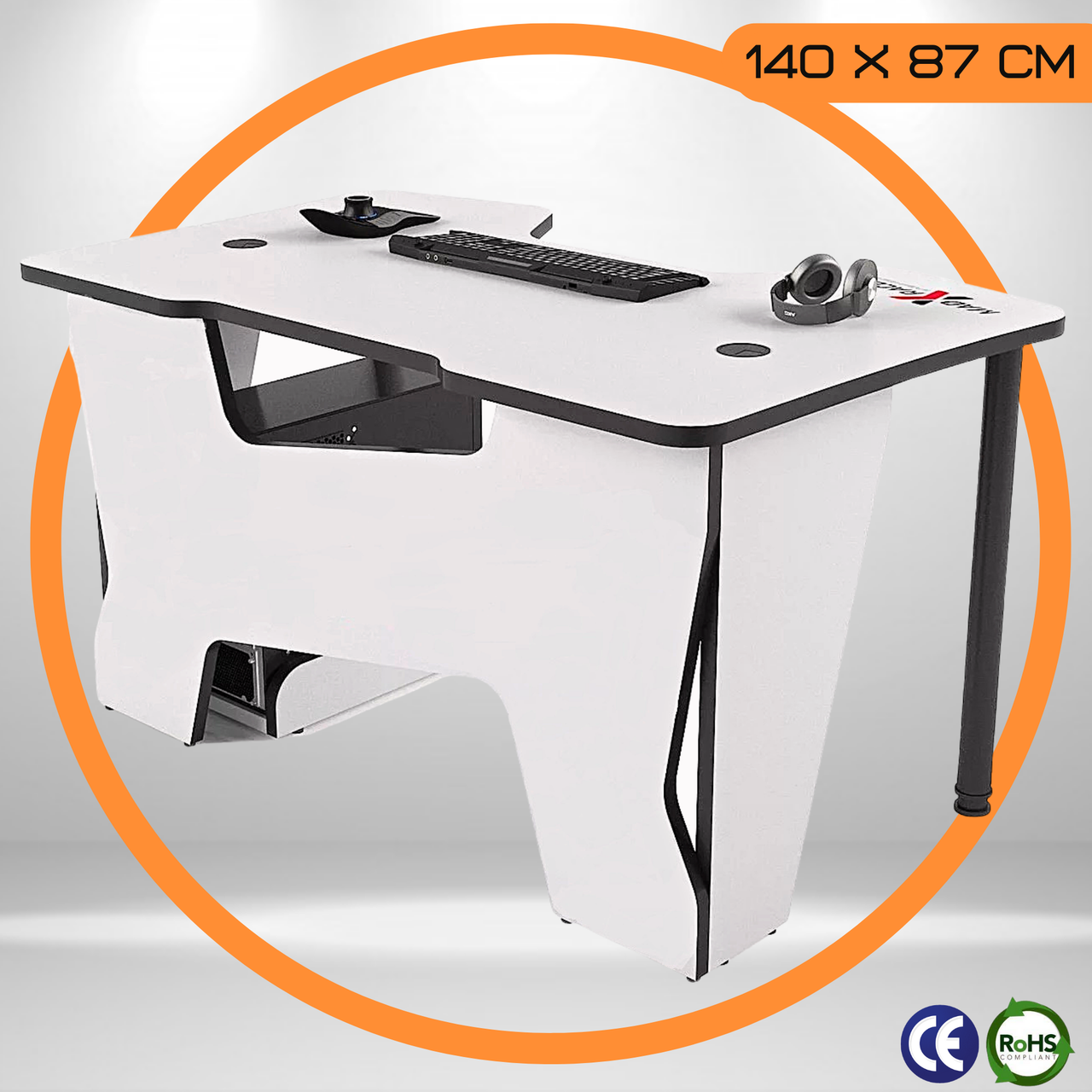 Геймерский Стол для Компьютера 140 x 87 x 75см с Вырезом Белый Игровой ...