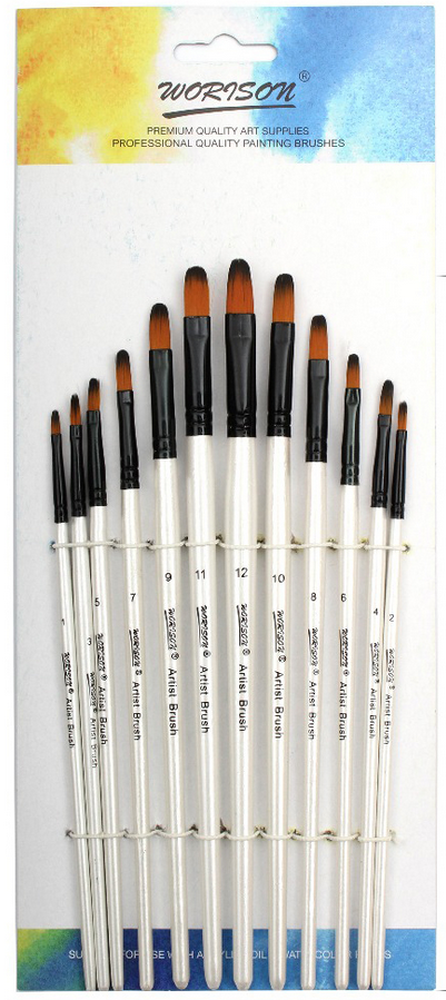 Набор синтетических художественных кистей 12 шт Плоские (ID#2002692025 ...