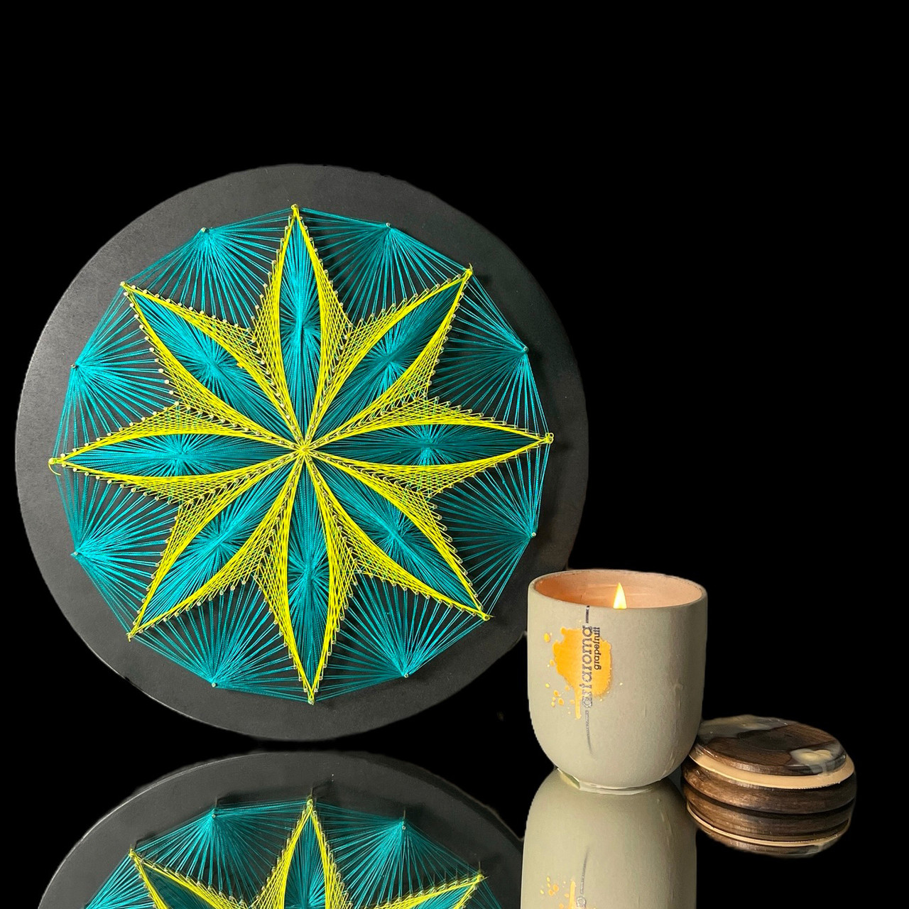 Набір для створення Картини нитками String Art EX-039 "Сяюча квітка" діаметр 30см. КРУГЛА ...