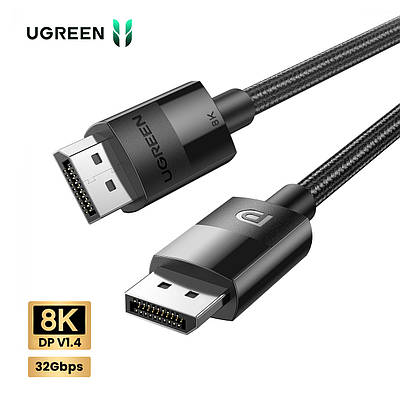 Кабель DisplayPort v1.4 UGREEN Male to Male Braided Cable 8K/60Hz 4K/144Hz HDR 2м (чорний) DP114 ...