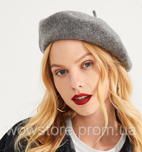 Берет женский фетровый бесшовный теплый Серый Французский берет ...