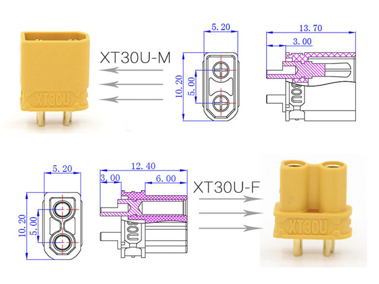 Силовий роз'єм живлення Amass XT30 пара штекер+гніздо (XT30U-M+XT30U-F) (ID#2005048857), цена ...