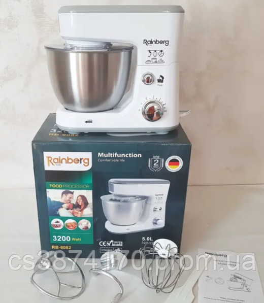 Планетарний тістоміс міксер Rainberg 3200 Вт, кухонний комбайн з чашею 6 л, 6 швидкостей ...