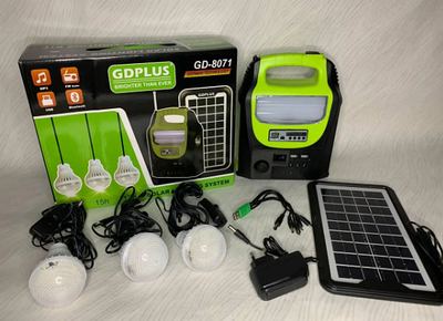 Портативна сонячна система GDPLUS GD-8017 Ліхтар PowerBank портативний із сонячною панеллю та 3 ...