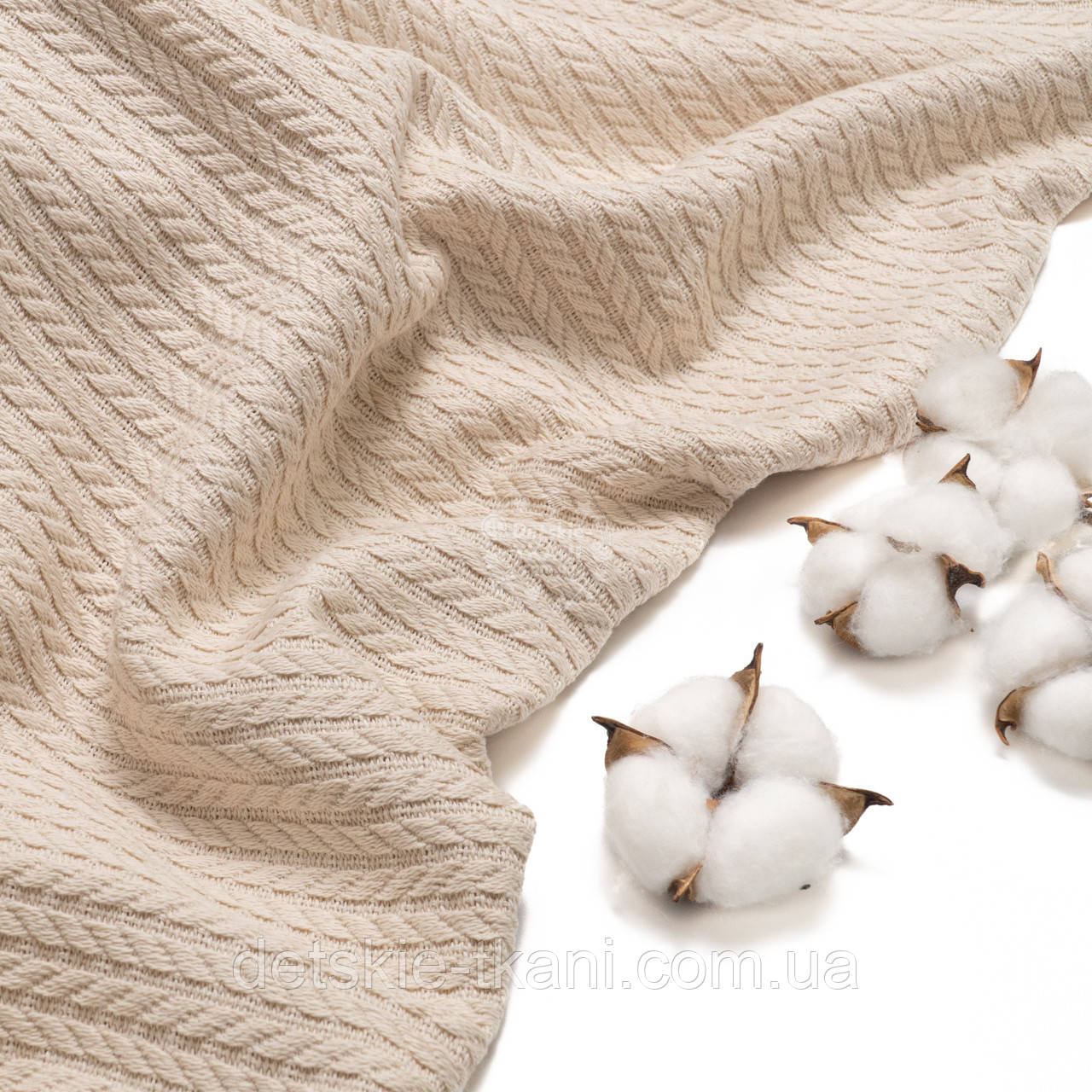 Хлопковое полотно "косичка" светло-бежевого цвета, ширина 230 см оптом ...