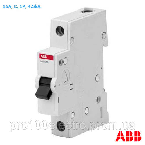 Автомат 16 А, тип С, 1П, 4.5 кА ABB Basic M BMS411C16, Автоматичний вимикач 16 Ампер однофазний ...