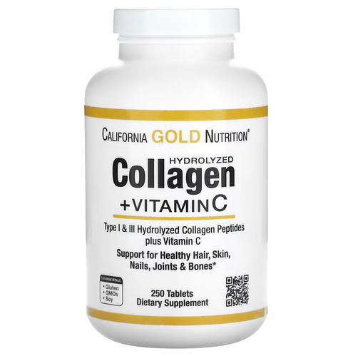Hydrolyzed Collagen Peptides + Vitamin C Type I & III California Gold ...