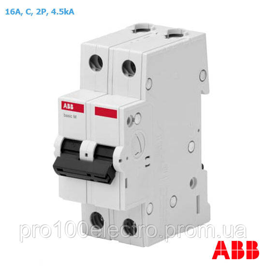Автомат 16А, С, 2П, 4.5 кА ABB Basic M BMS412C16 Автоматический выключатель 16 Ампер двухфазный ...
