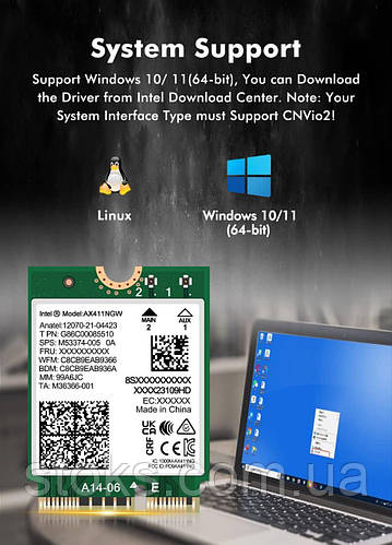 Сетевой адаптер для ноутбуков Wi-Fi 6E Intel AX411 Nicgiga (ID ...
