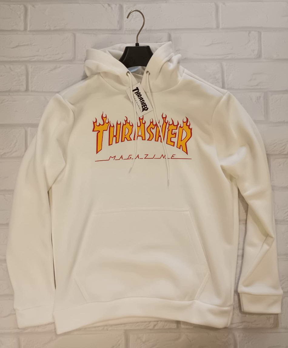 Худи Thrasher Flame белое унисекс толстовка Трешер Трэшэр (ID ...