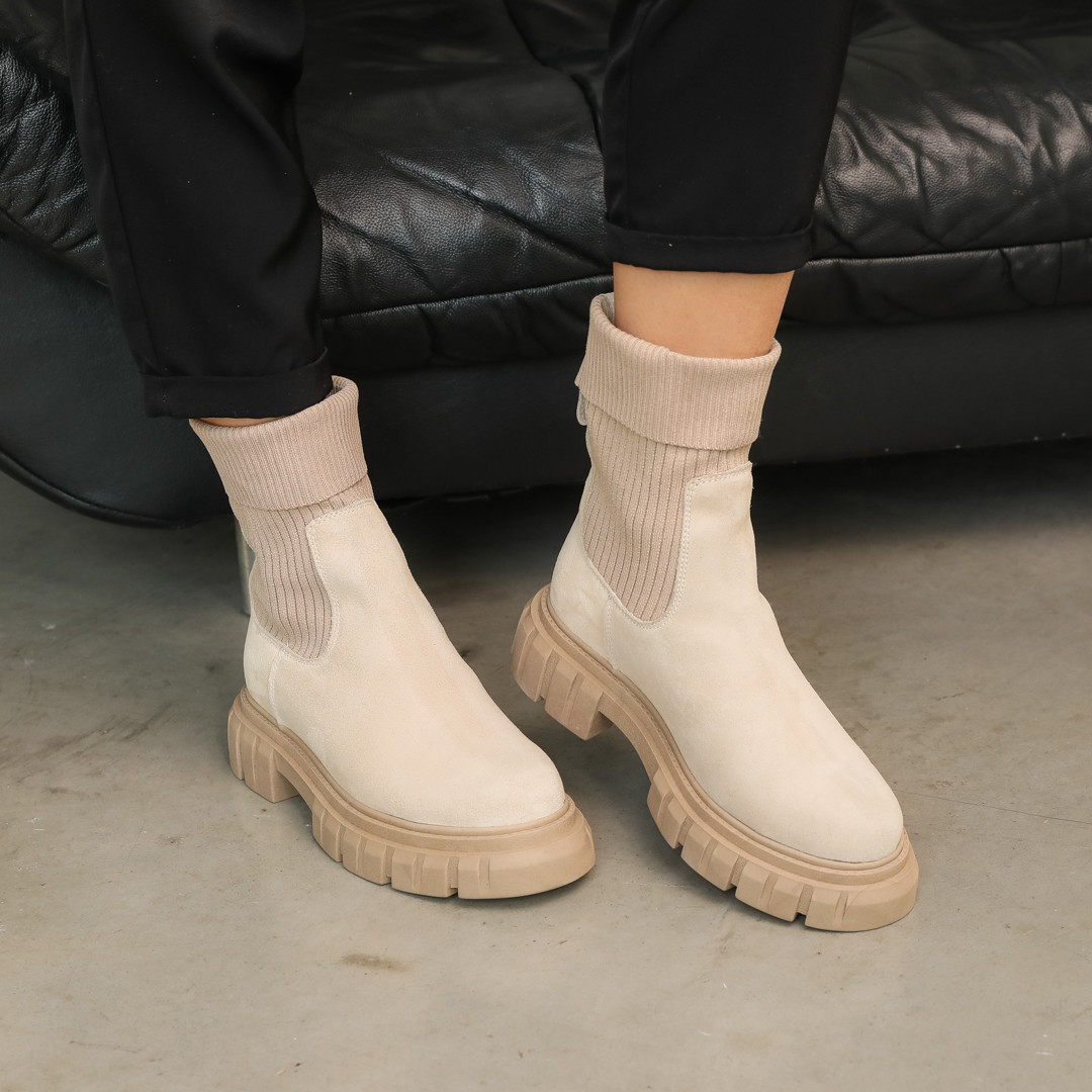 Челси Замшевые Мех Бежевые Зимние Женские Ботинки Shopingo Челсі ...