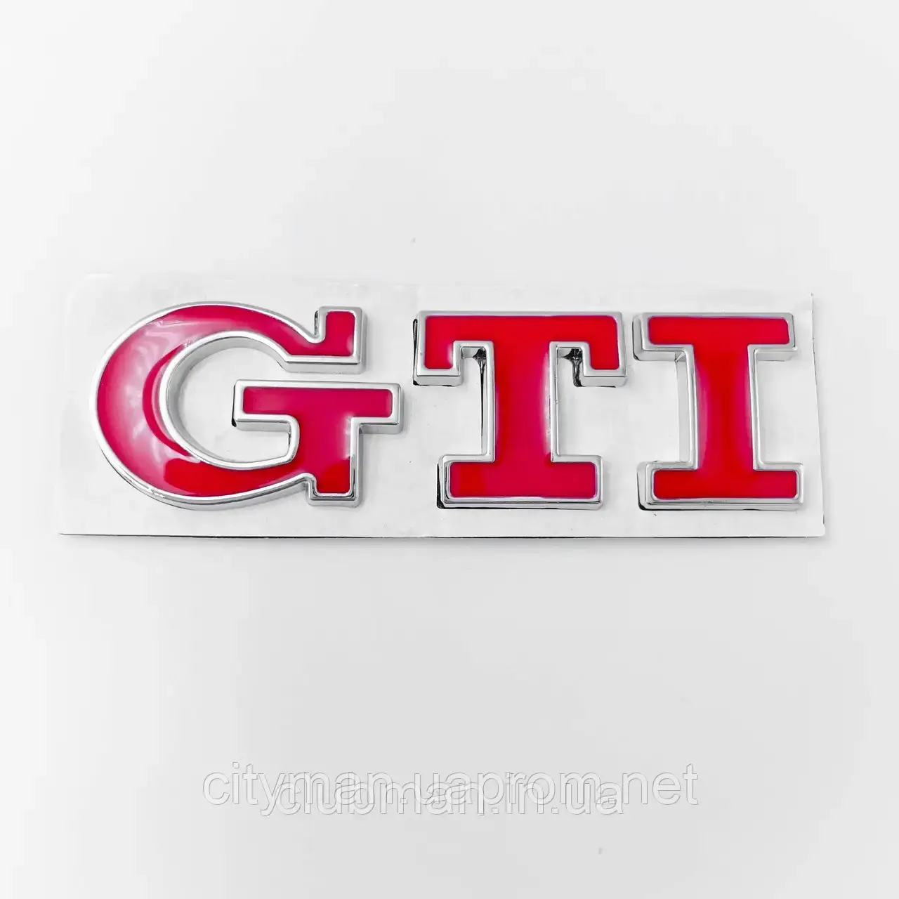 Эмблема наклейка GTI VW (Фольцваген) 83 x 24 мм Красный + хром ободок ...