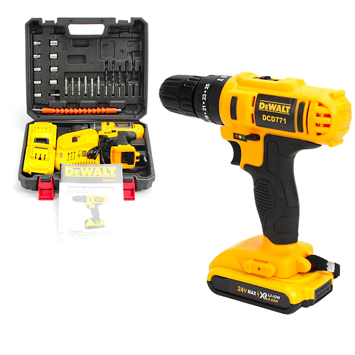 Шуруповерт ударний DeWALT DCD771 24V, 6AH з набором інструментів ...