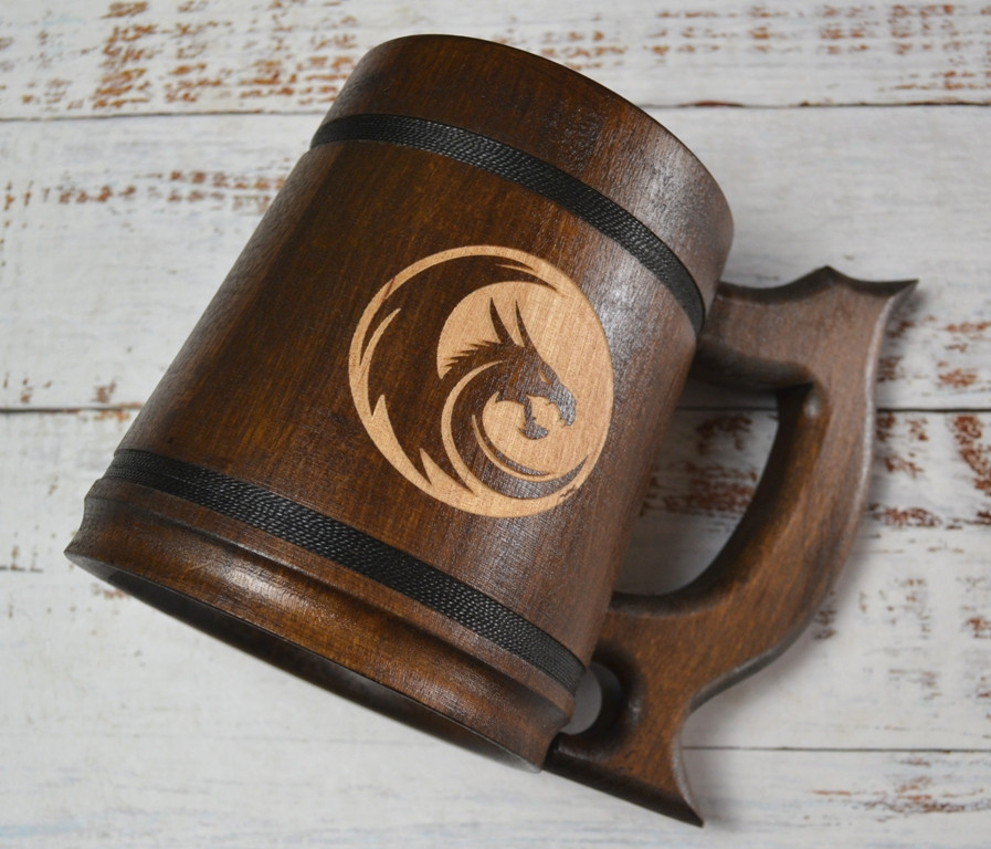 Келих для пива Дракон I пивний келих із дерева темний I Кружка деревяна під пиво Id