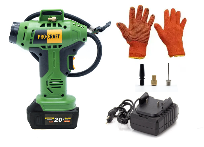 Аккумуляторный воздушный компрессор Procraft LK20+ АКБ 4А/ч + ЗУ + перчатки рабочие (ID ...