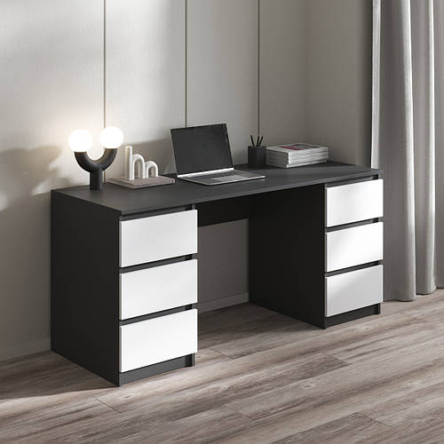 Комп ютерний стіл VAYS R-2 Антрацит-Білий фасад, письмовий з 2 тумбами, 6 шухляд без ручок, ЛДСП ...